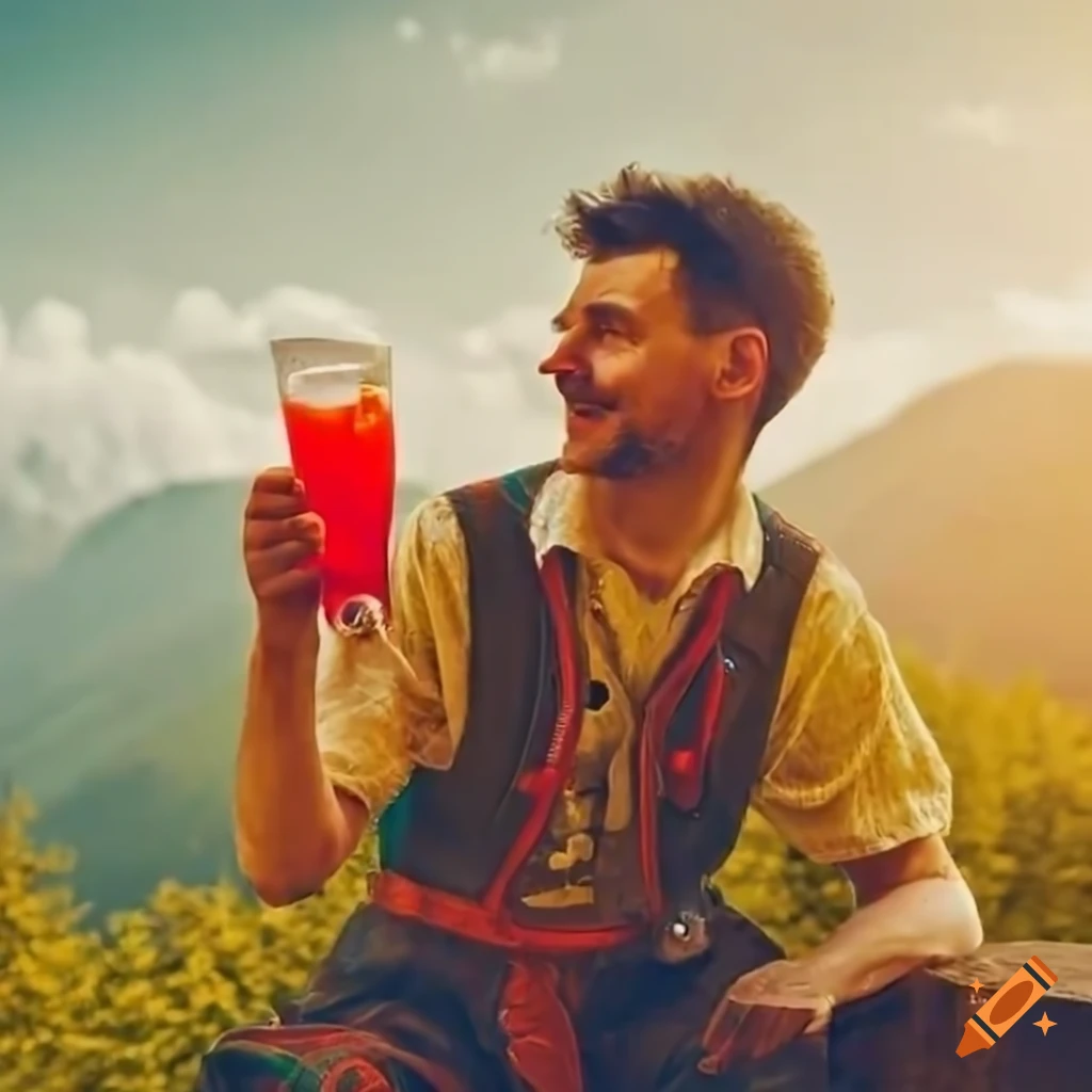 Austrian guy enjoying the view in traditional outfit on Craiyon
