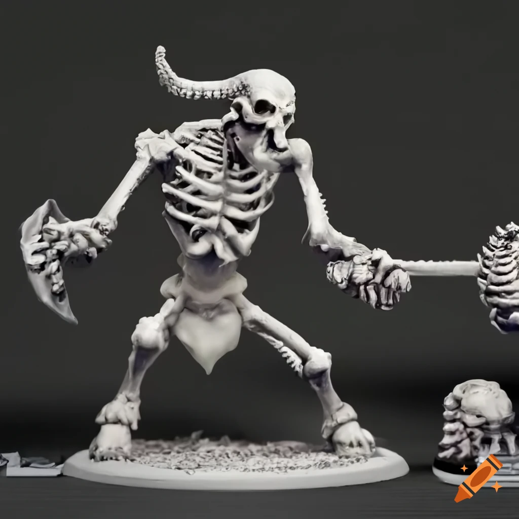 Intricate skeletal minotaur gaming miniature on Craiyon