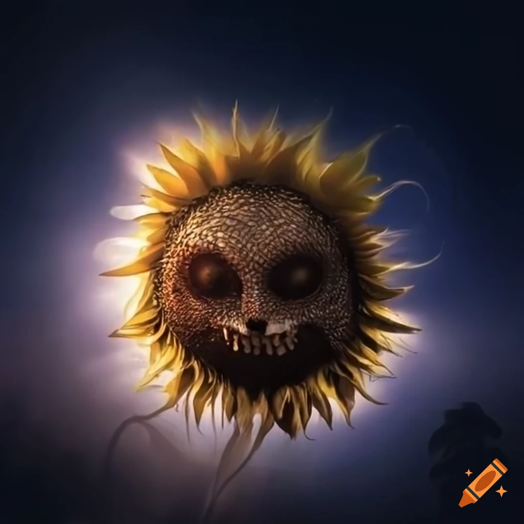 Artwork of a sunflower-faced creature in the moonlight on Craiyon