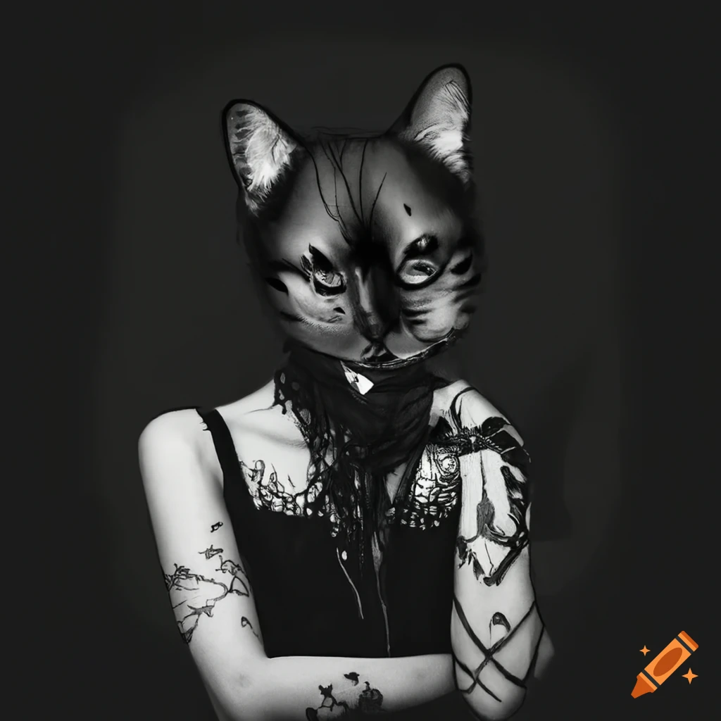 Image of a goth punk girl with a spooky cat on Craiyon