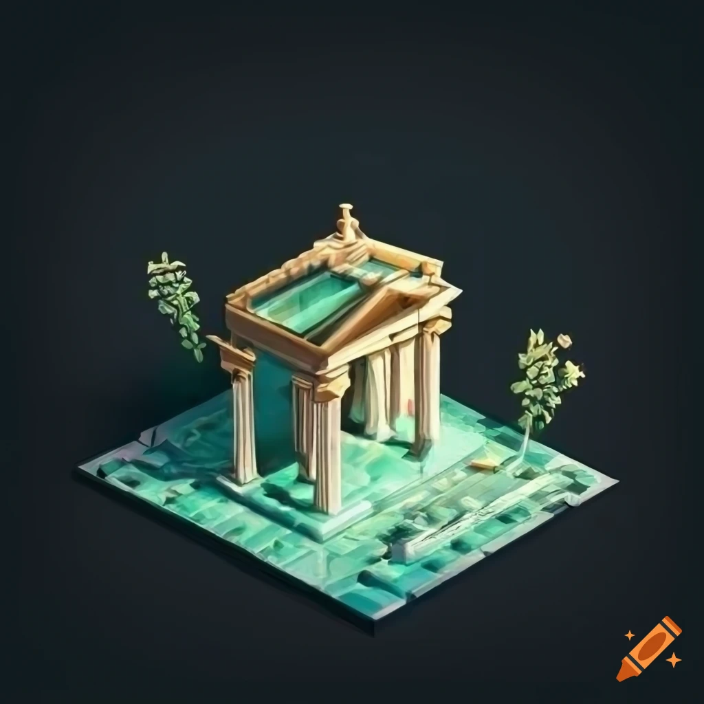 Isometric greek ruins with vines on Craiyon