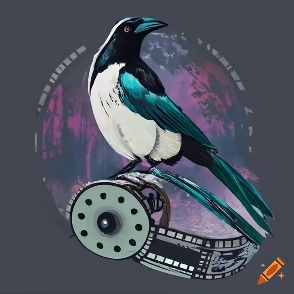 Asian authentic style logo with azure-winged magpie and snake design on ...