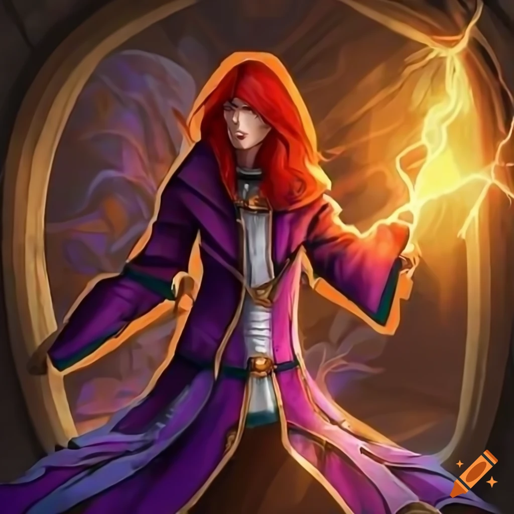 Mage flying with billowing hair and jacket, holding book on Craiyon