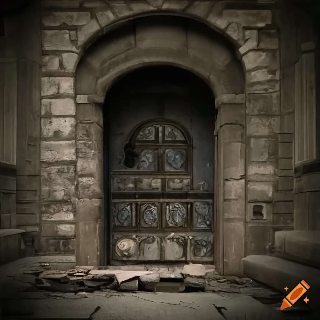 Eerie stone door with mysterious symbols on Craiyon
