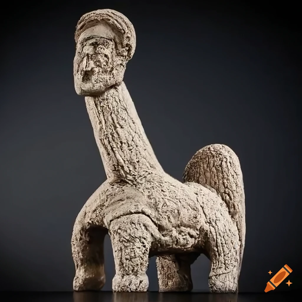 Ancient stone puppet sculpture installation on Craiyon