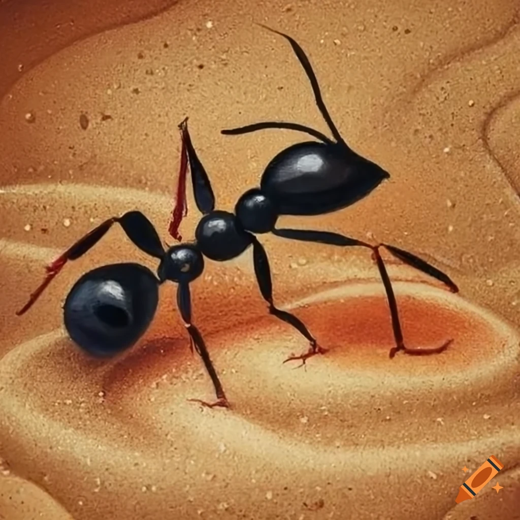 Oil painting of an ant in sand on Craiyon