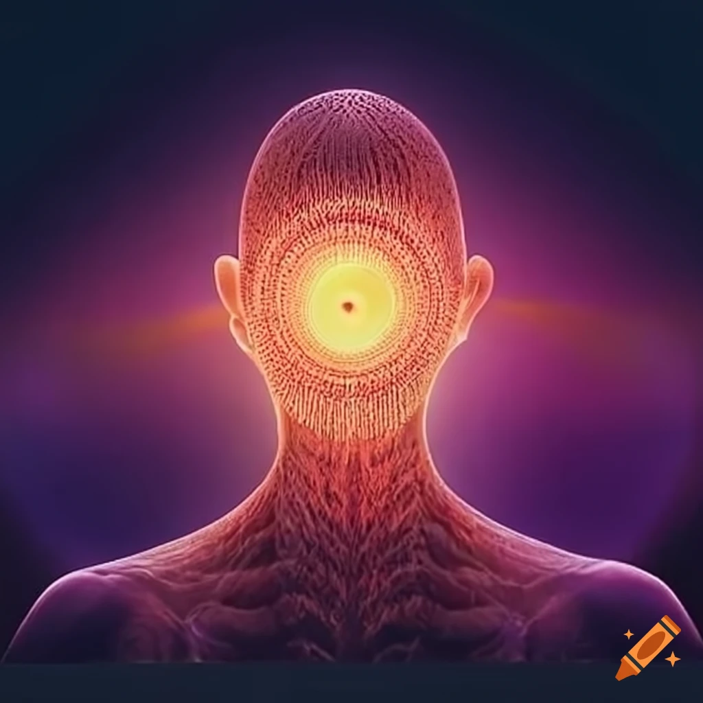 Wisdom head with shining circle on forehead on Craiyon