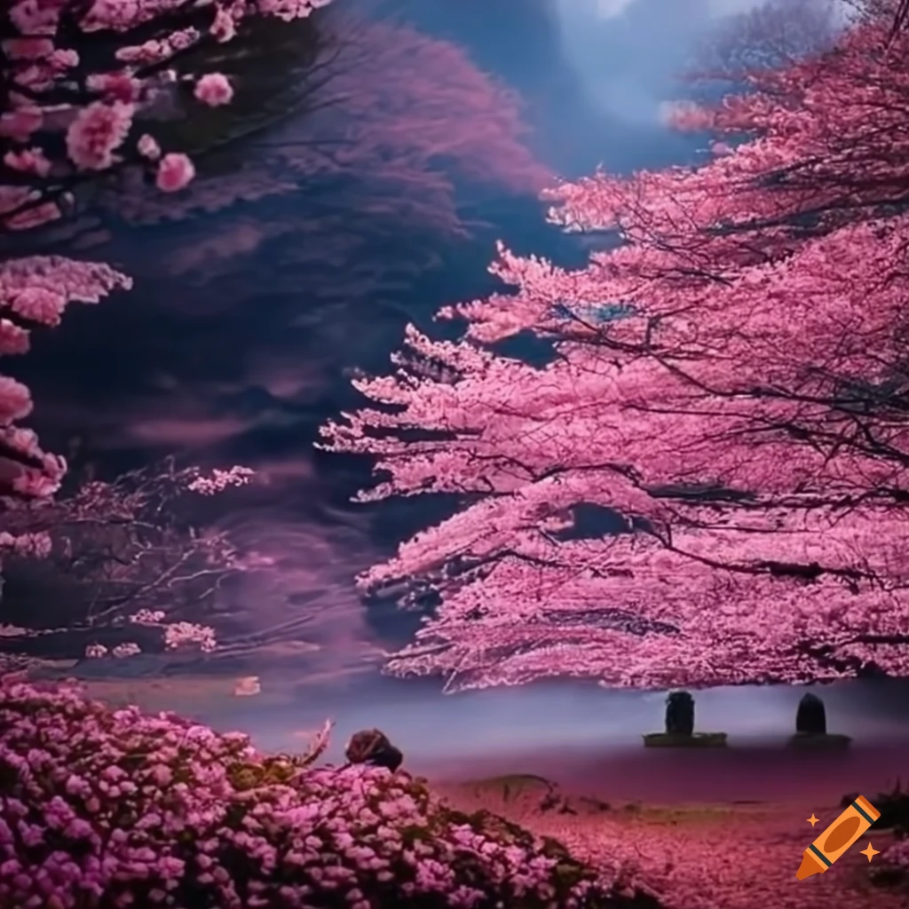White piano in a sakura tree forest on Craiyon