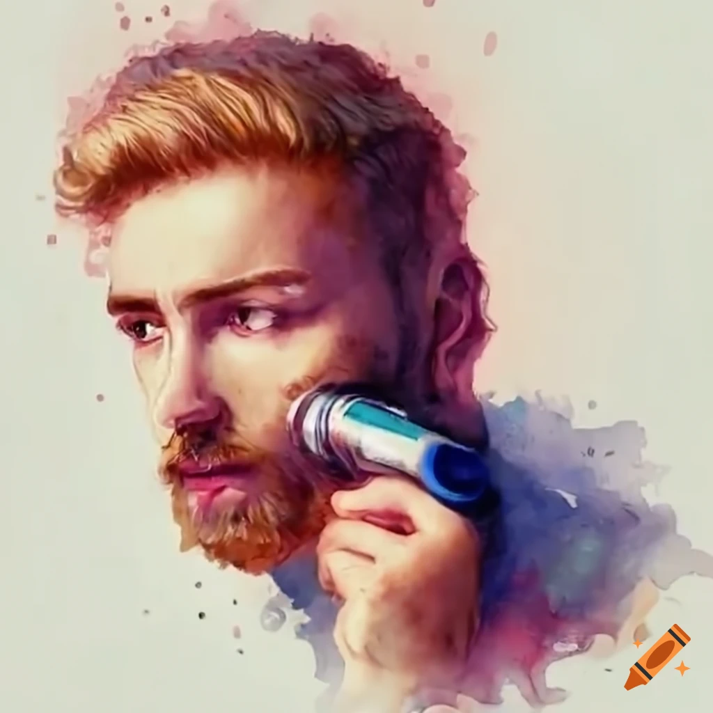 Man grooming his beard with an electric shaver on Craiyon