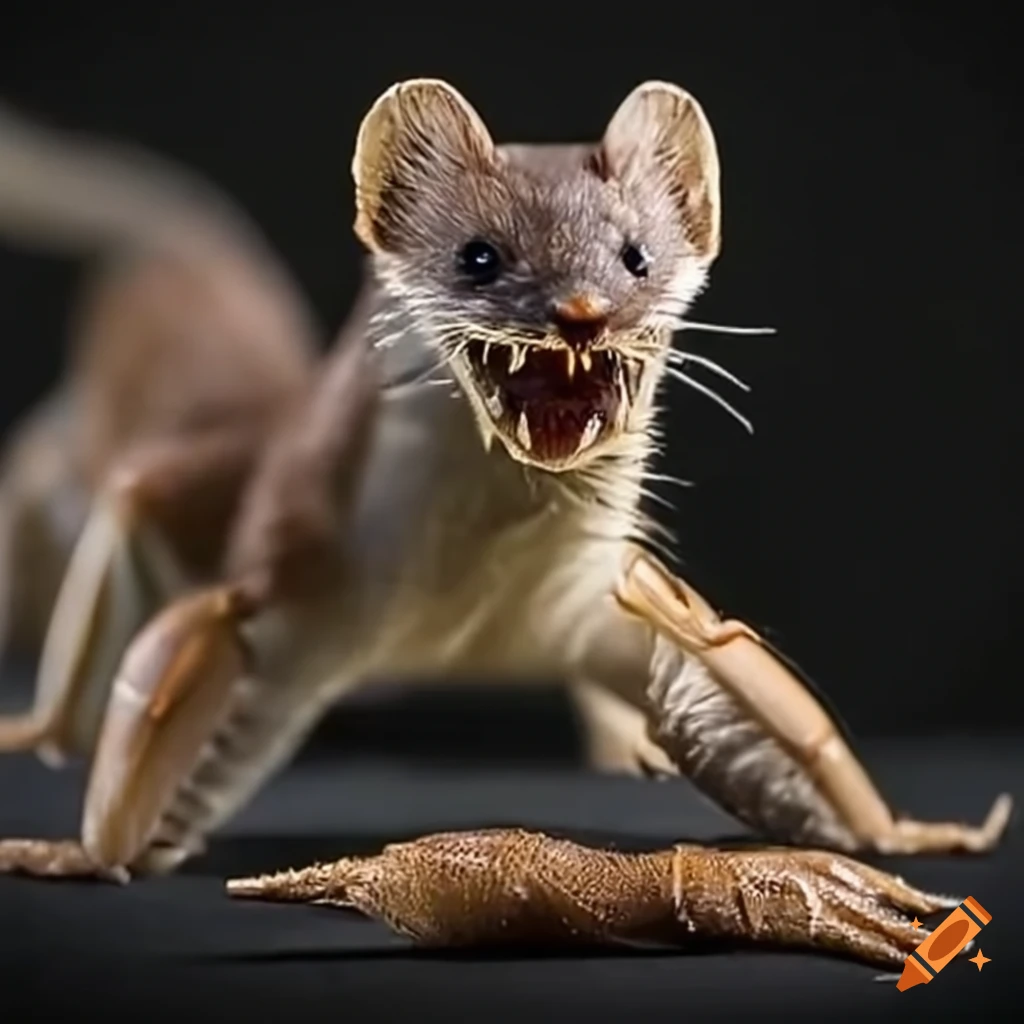 Illustration of a weasel-headed scorpion monster on Craiyon