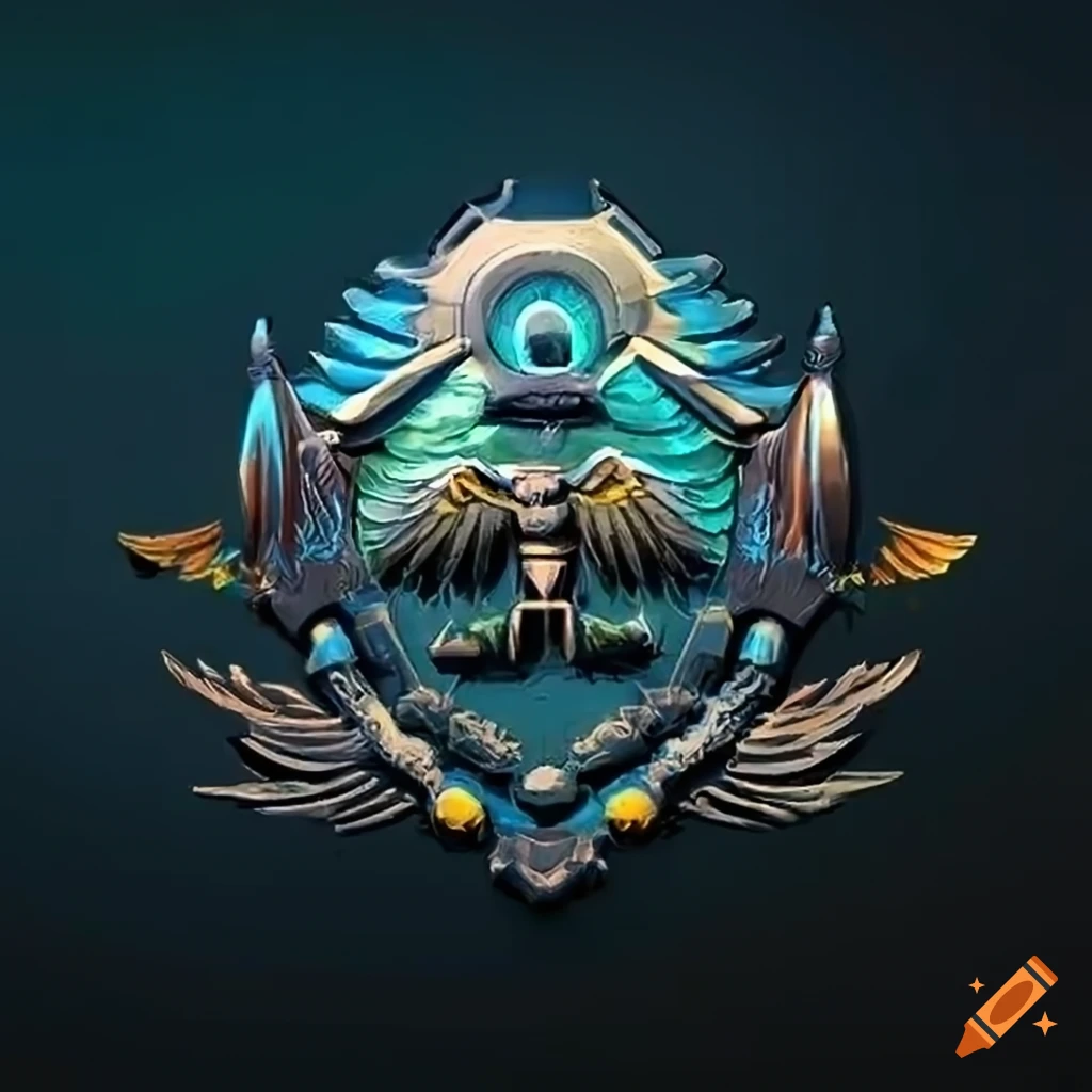 Military badge with griffin emblem and war spaceships on Craiyon