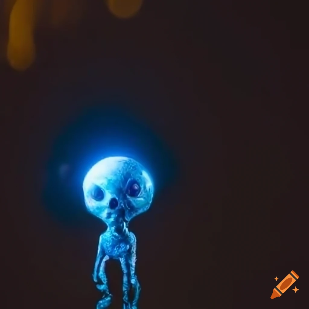 Funny depiction of a tiny man with a giant alien in outer space on Craiyon