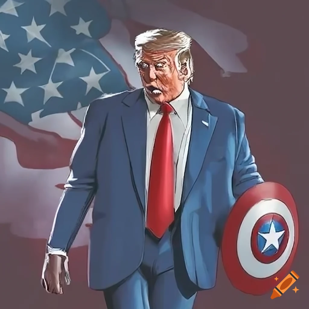 Satirical depiction of donald trump as captain america on Craiyon