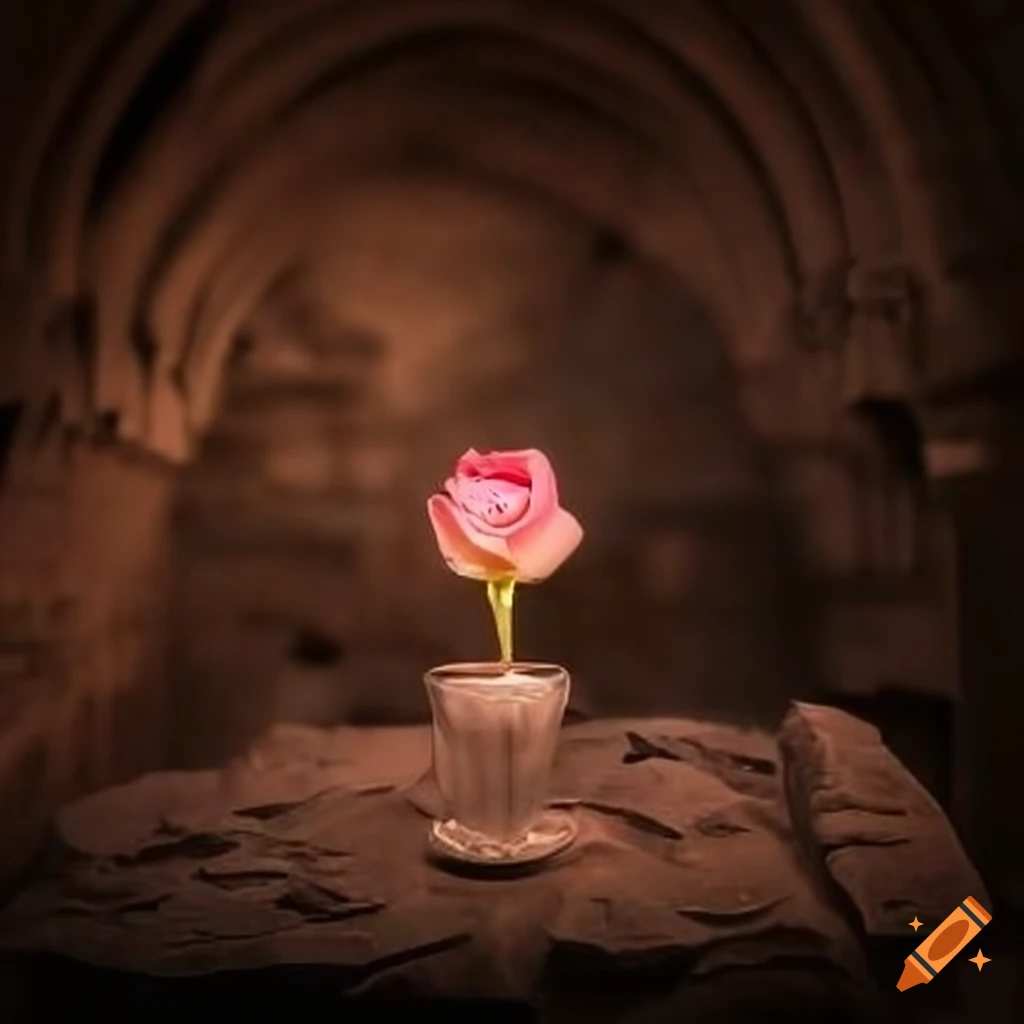 Photograph of a withering rose in ancient ruins