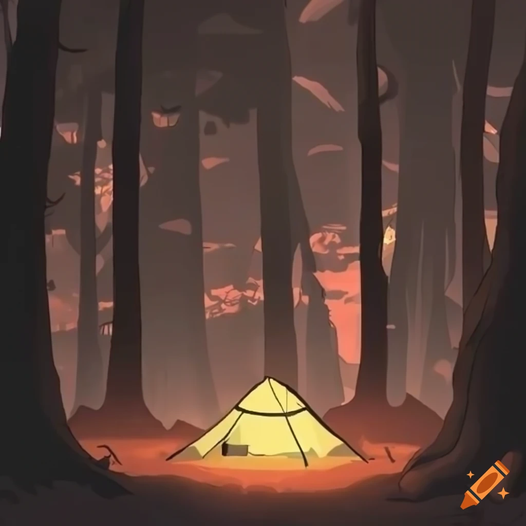 Studio ghibli-style drawing of tents in a row with background on Craiyon