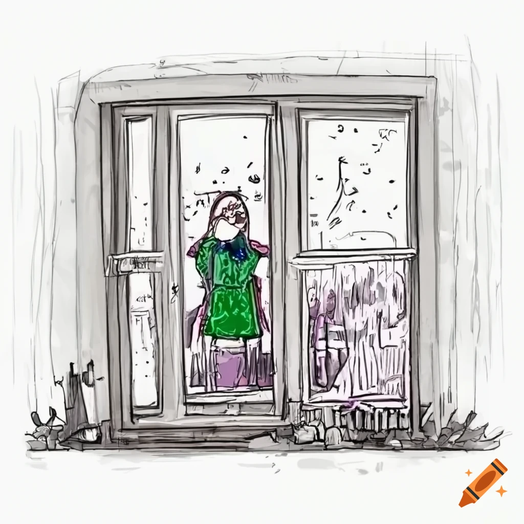 Cute comic style illustration of zombies approaching a window