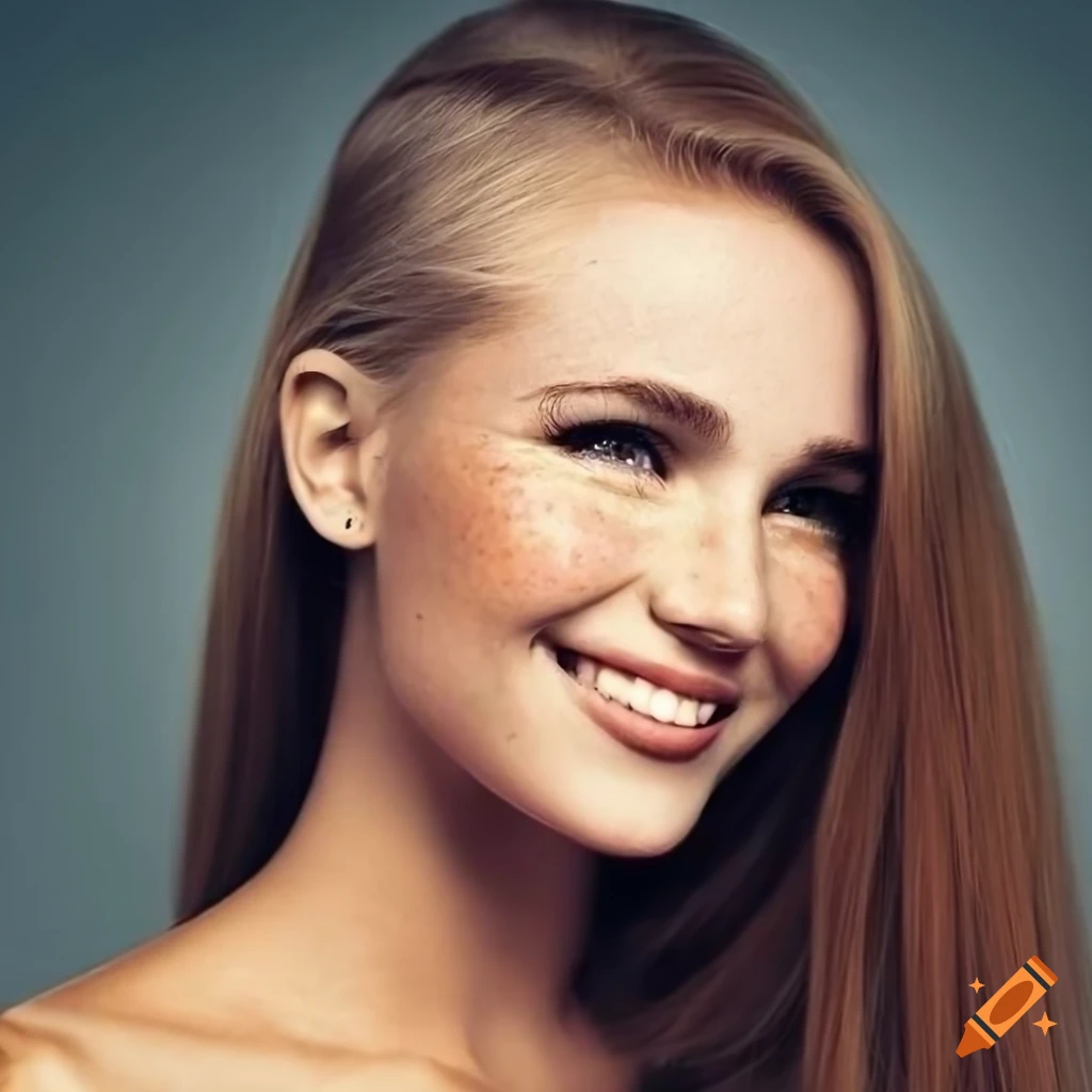 Portrait Of A Smiling Woman With Freckles And Blonde Hair On Craiyon