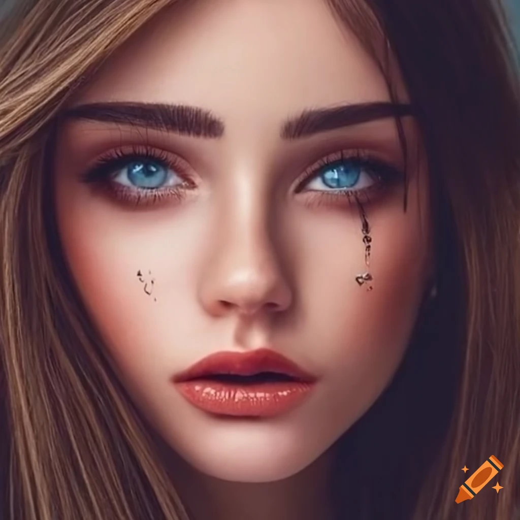 Close-up portrait of a young woman with piercing gaze on Craiyon