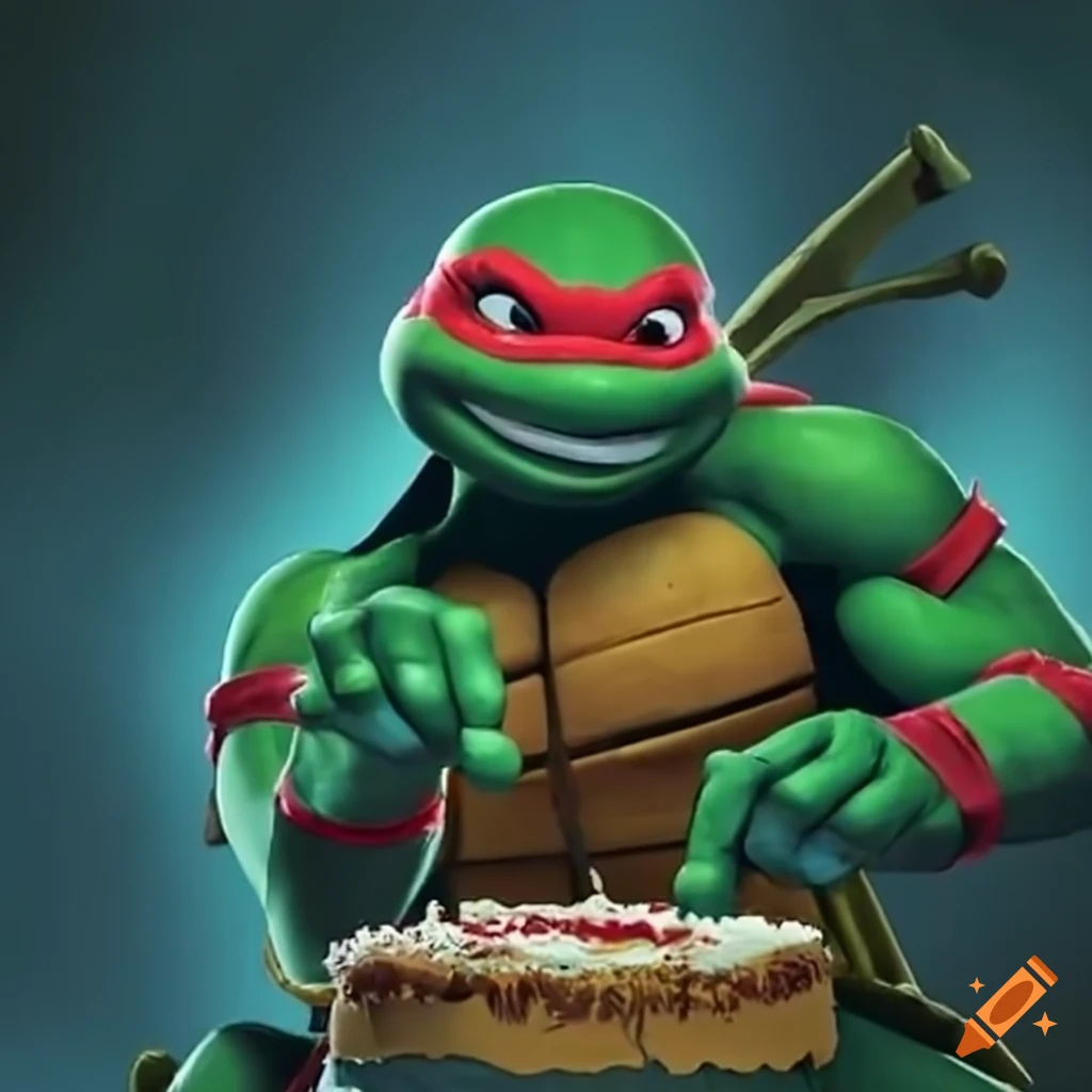 Ninja turtle throwing a cake