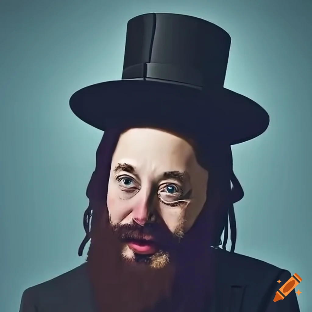 Satirical image of Elon Musk with a rabbi hat and a beard on Craiyon