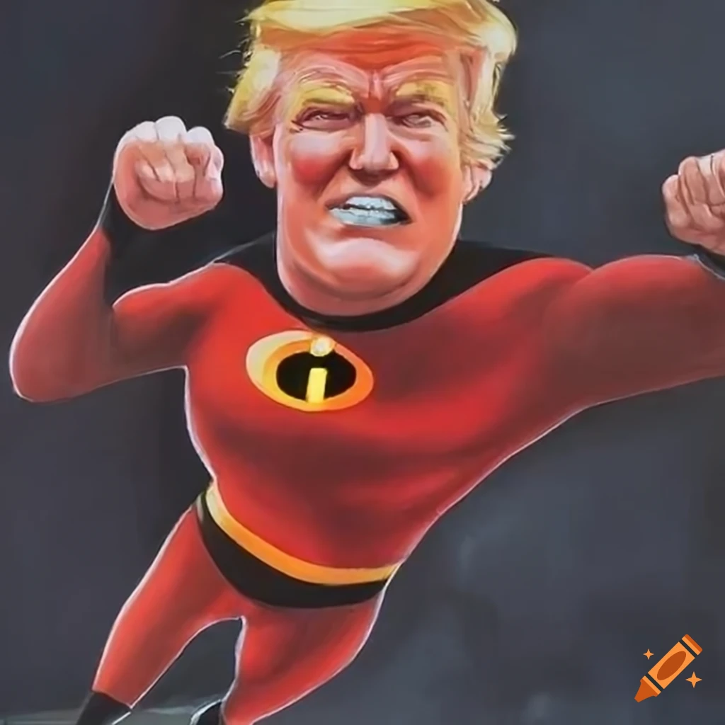 Painting of Donald Trump as Mr. Incredible from The Incredibles on Craiyon