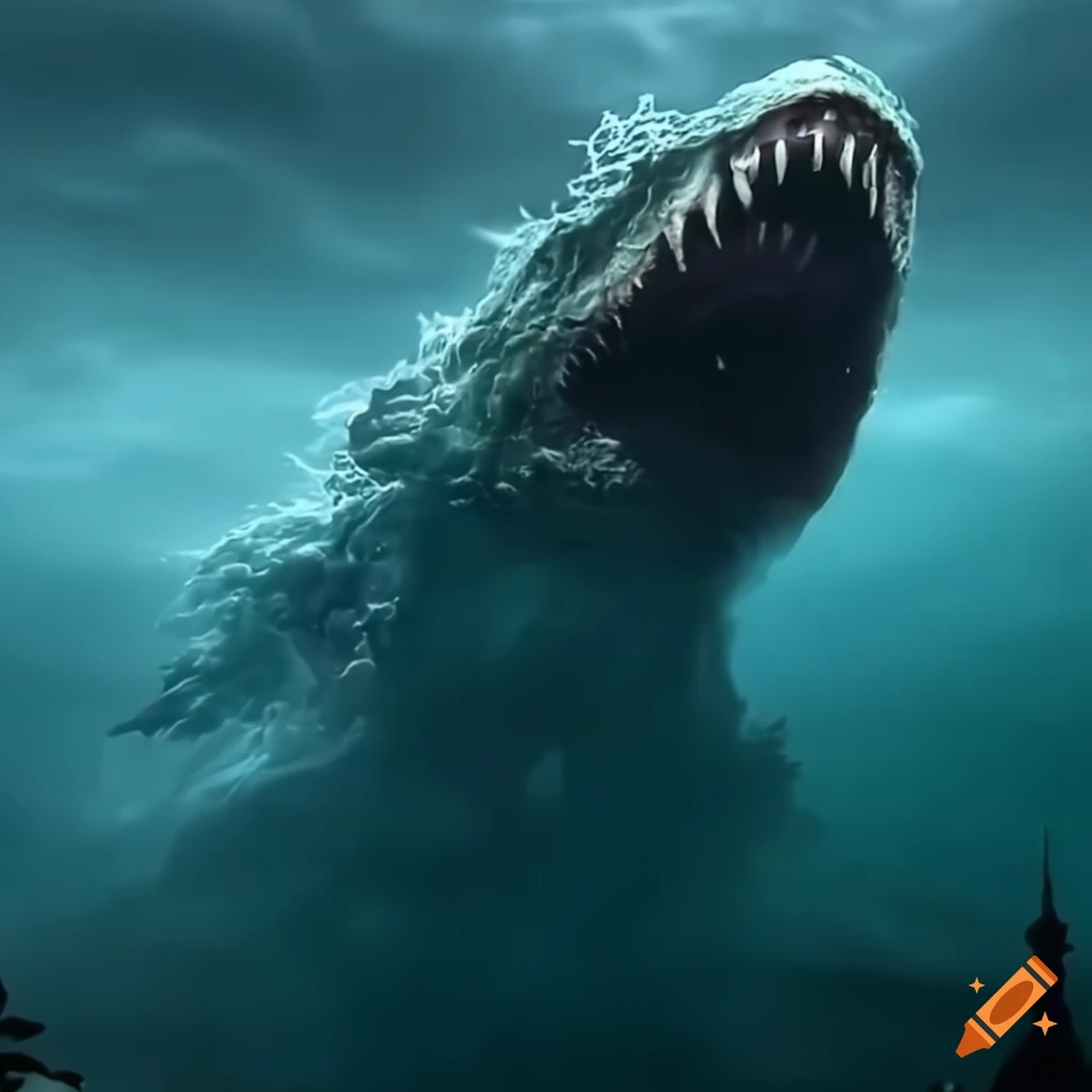 Detailed artwork of a monster emerging from the sea on Craiyon