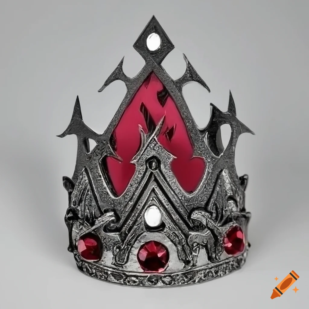 Dark metal crown with ruby emblem on Craiyon