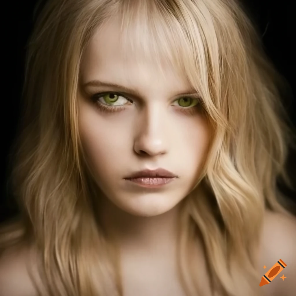 Portrait Of A Woman With Green Eyes And Wavy Blonde Hair On Craiyon