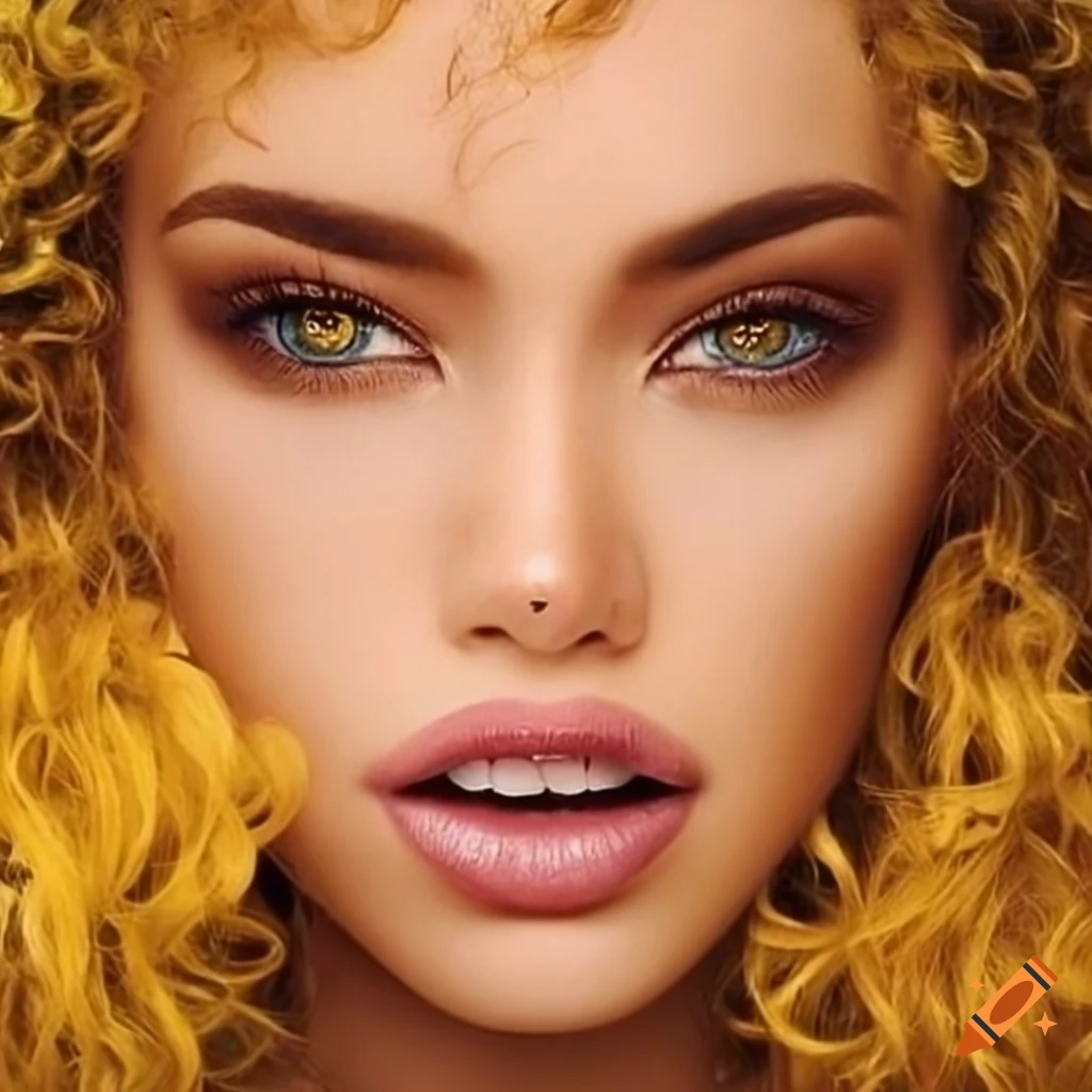 Close-up portrait of a woman with curly hair and unique facial features on Craiyon