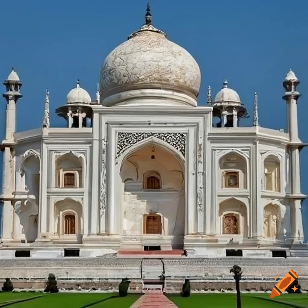 Front view of mahal white house in mediterranean architectural style on ...