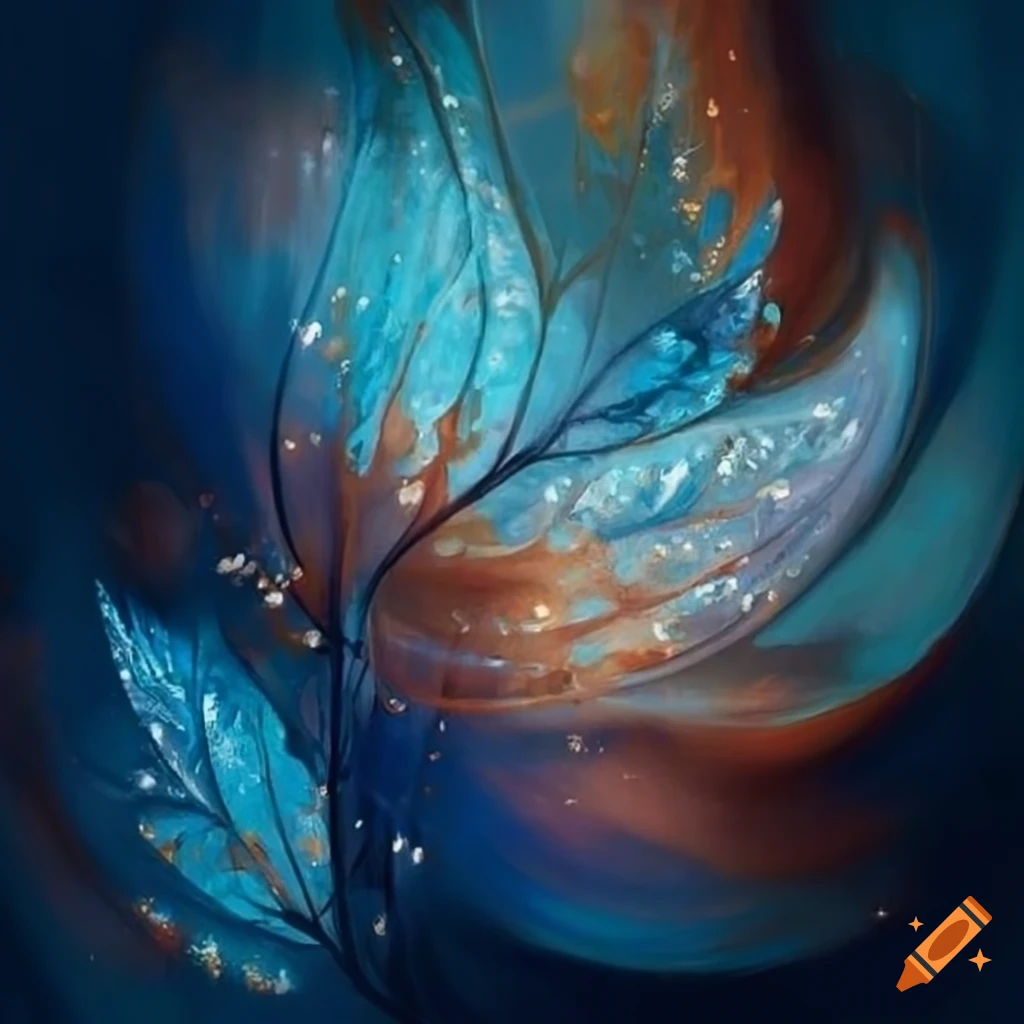 Abstract oil painting of fighting feathers in an unknown land with ...