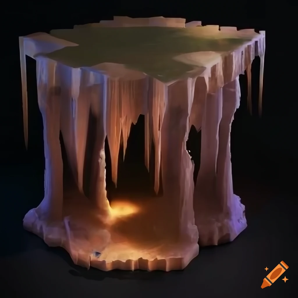 Unique cave table with dripstone spikes on Craiyon
