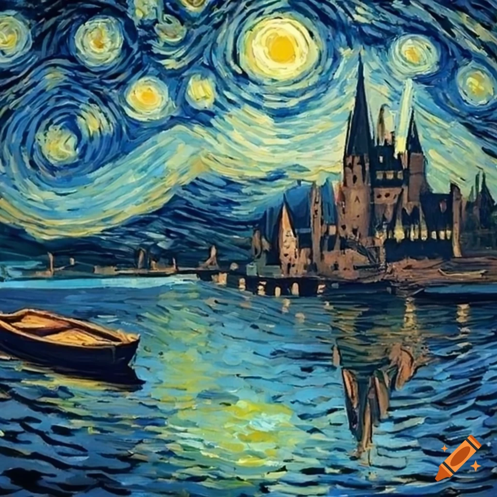 Woman in red dress in the desert with a van gogh style starry night on Craiyon