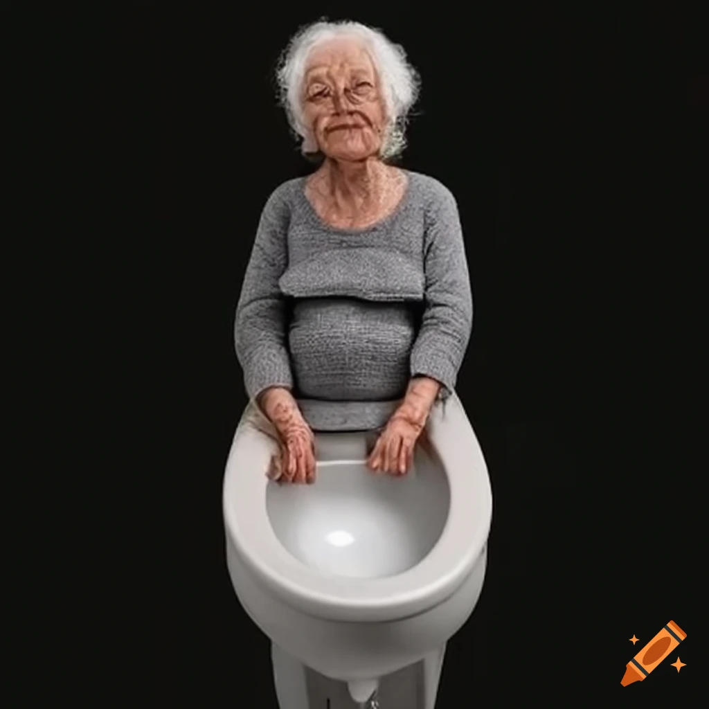 Satirical art of an elderly woman with a toilet body on Craiyon