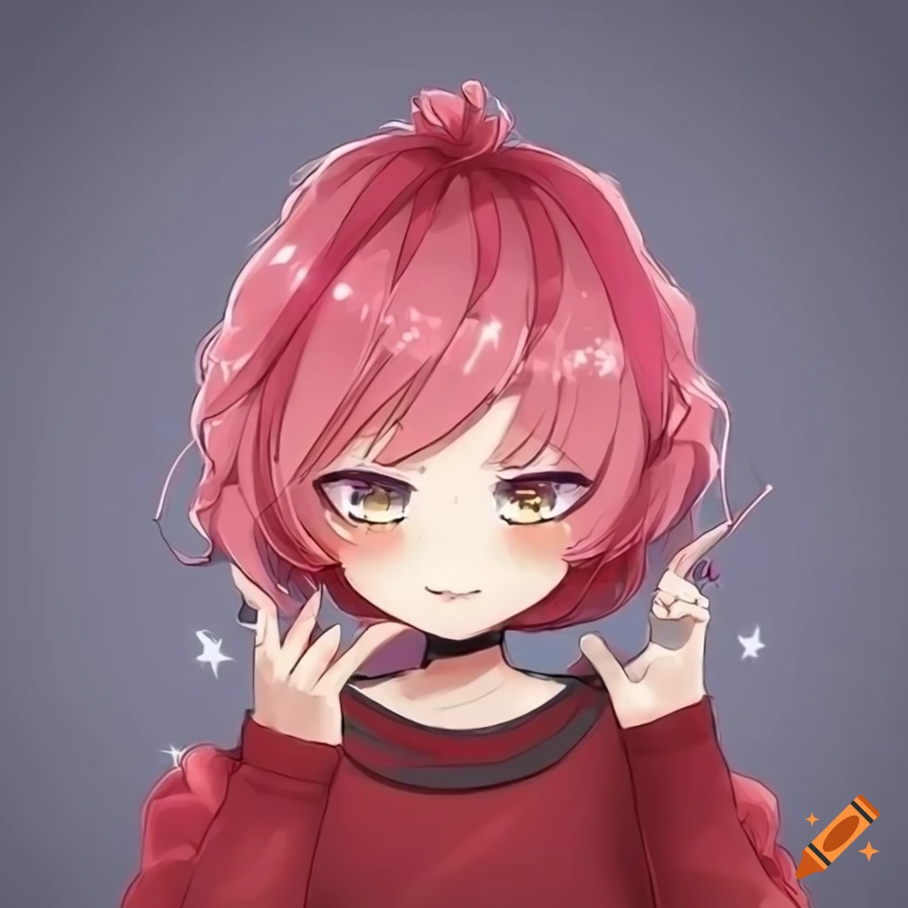 Anime chibi with pink hair and red sweater on Craiyon