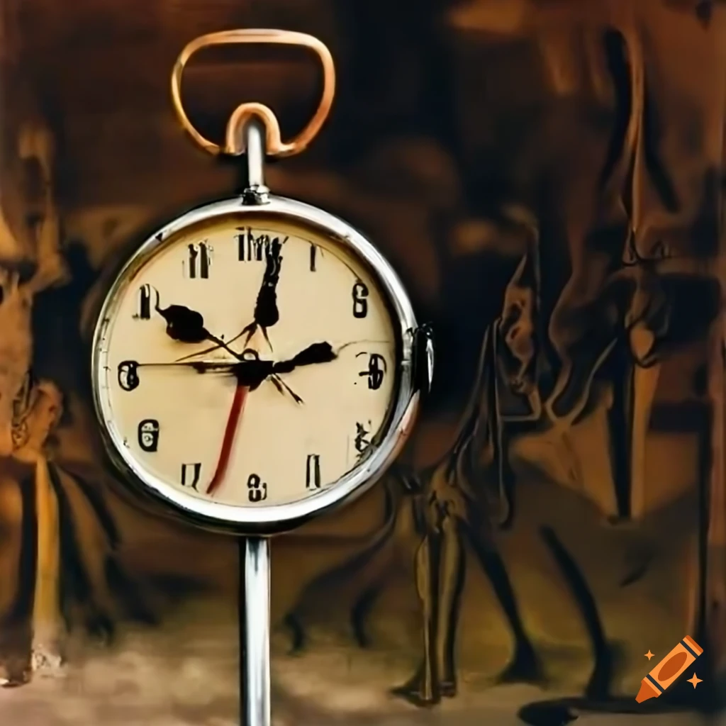 A unique art piece combining a melting clock and a snare drum on Craiyon