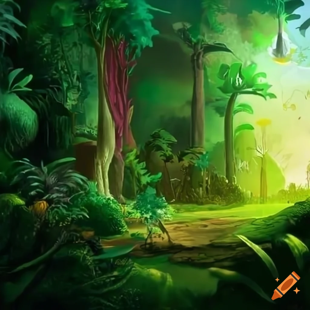 Animated view of a magical jungle on Craiyon