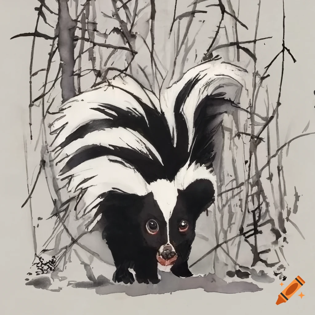Sumi-e painting of a skunk in the forest on Craiyon