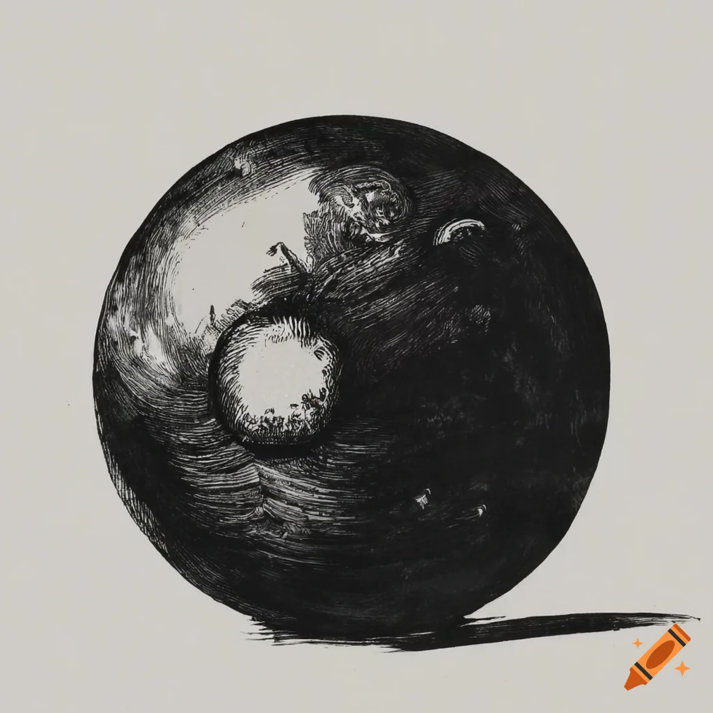 Black and white woodcut of billiard balls on Craiyon