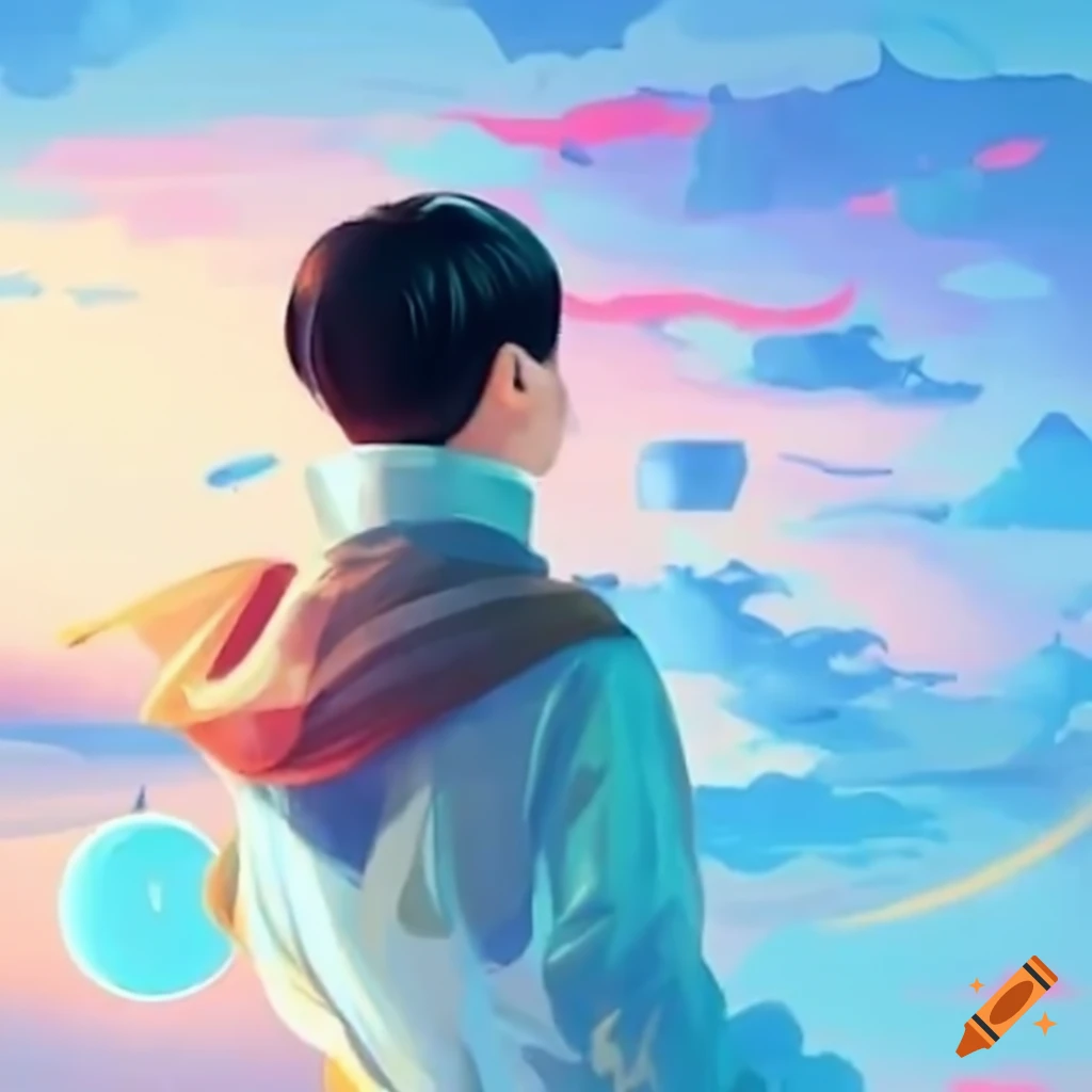 Asian man flying in the sky