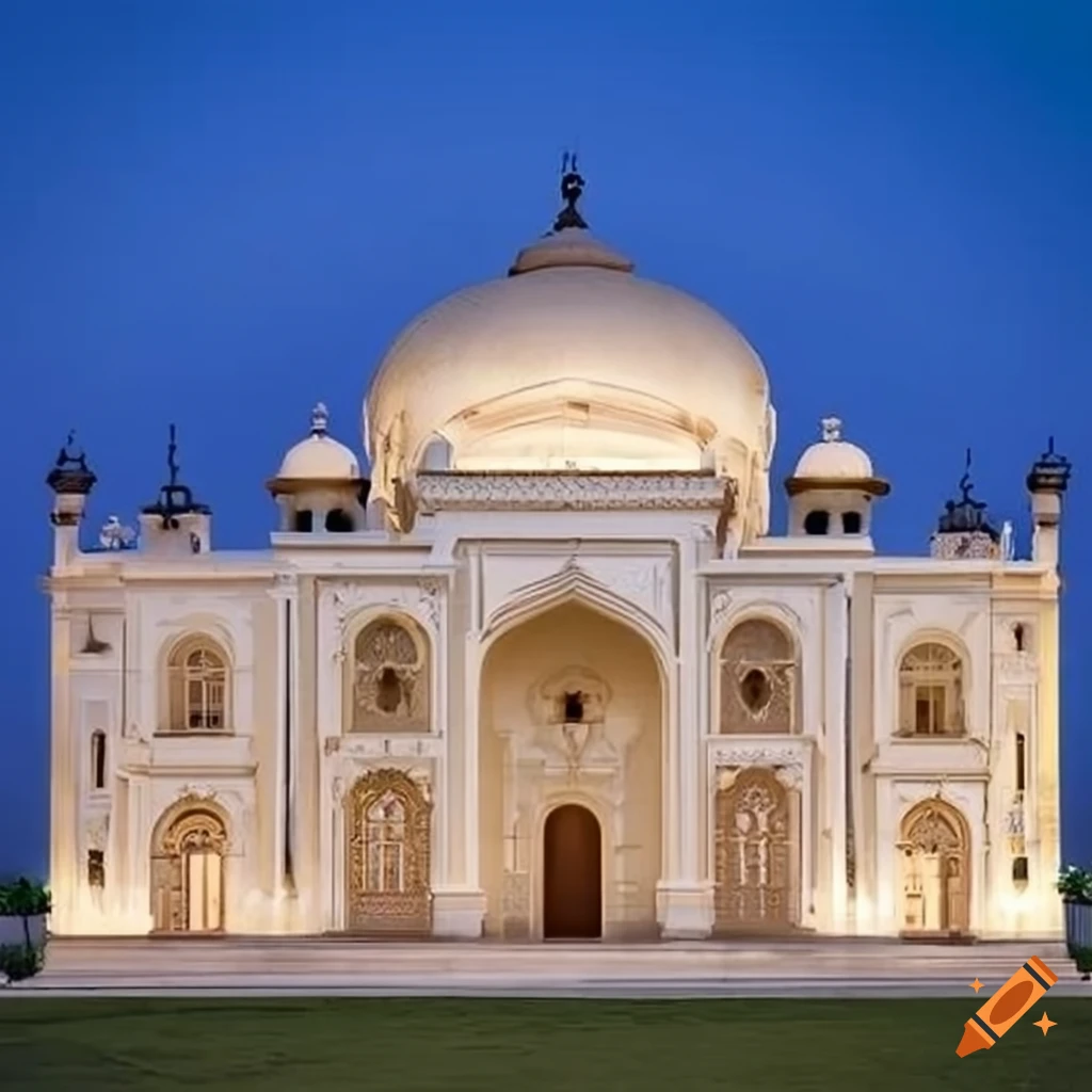 Front view of the mahal white house in mediterranean architectural ...