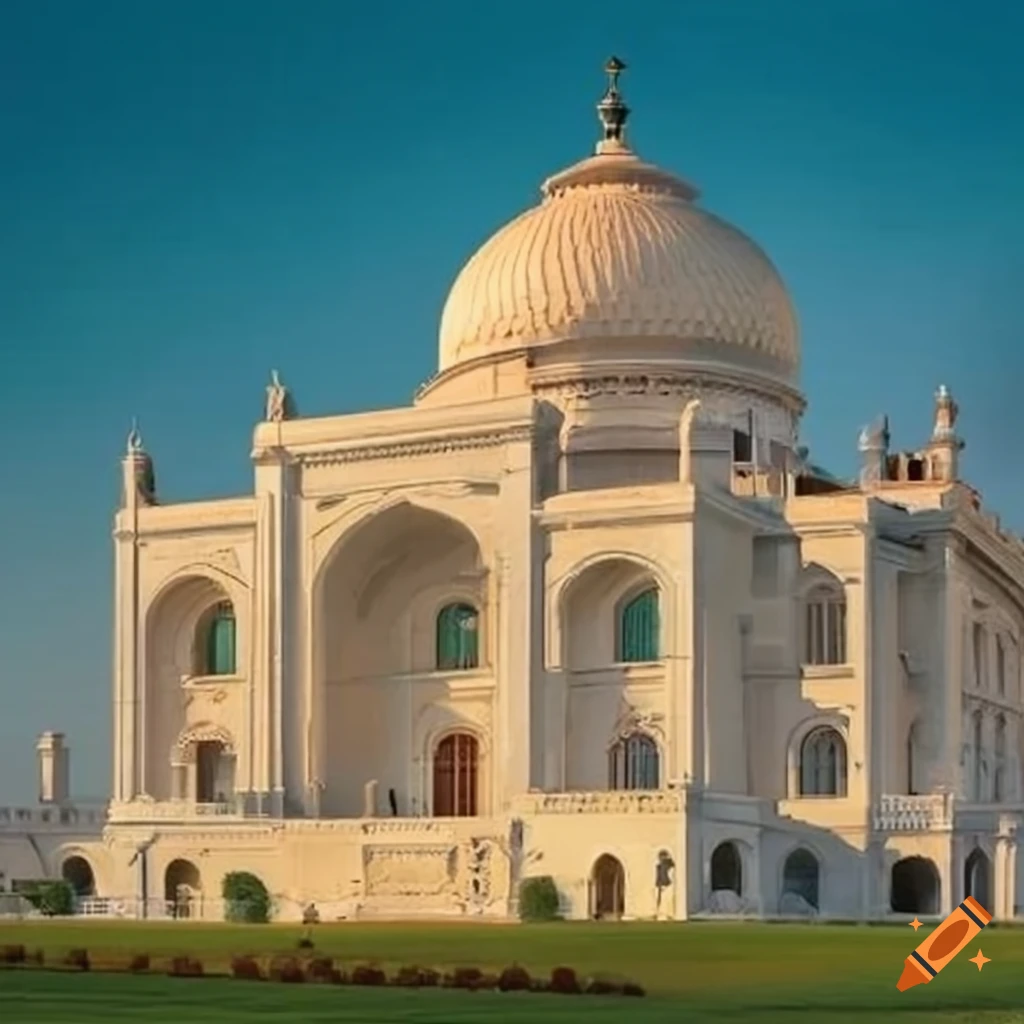 Front view of mahal white house in mediterranean architecture style on ...