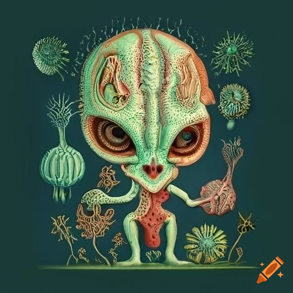 Vintage artwork of alien soul anatomy inspired by haeckel on Craiyon