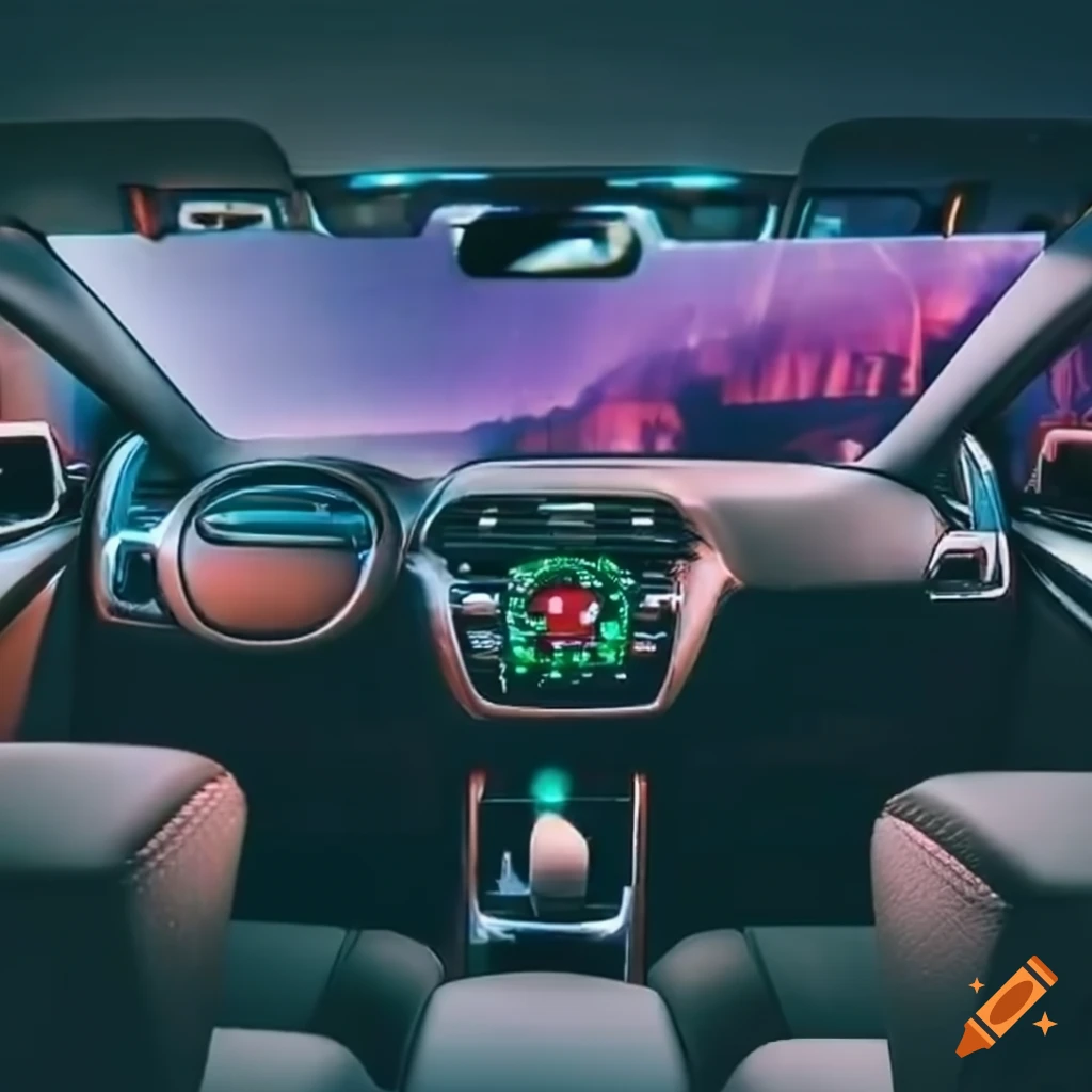 Car interior with embedded LED displays on Craiyon