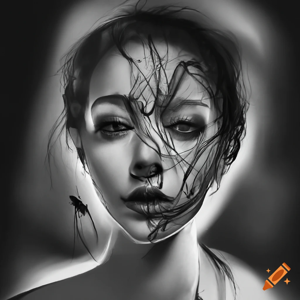 Abstract artwork representing chaos in a woman's mind on Craiyon