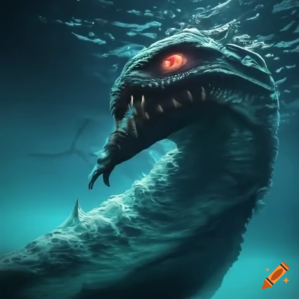 Detailed image of a monster emerging from the sea on Craiyon