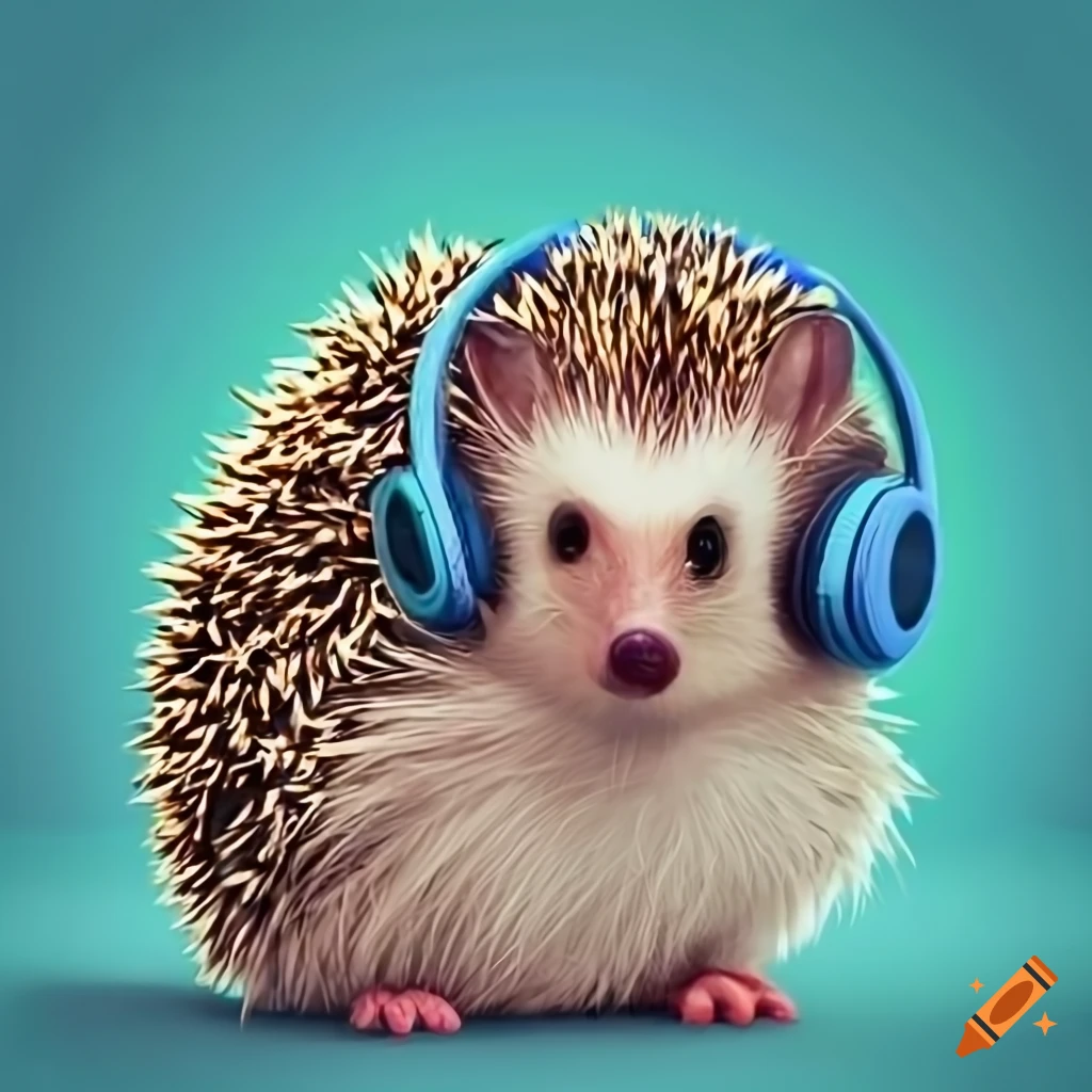 Cute hedgehog wearing headphones on Craiyon
