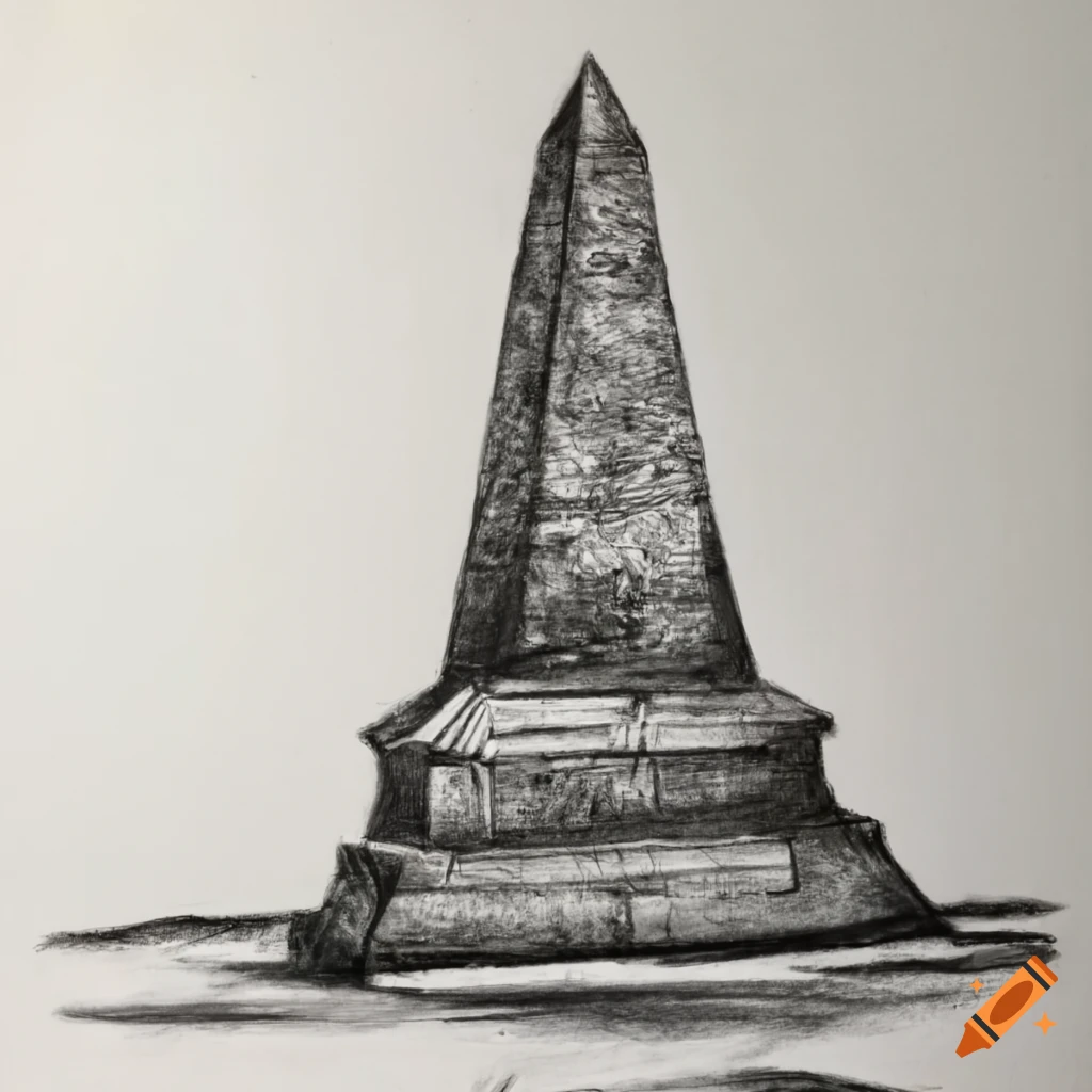 Charcoal drawing of an obelisk on a country lane on Craiyon
