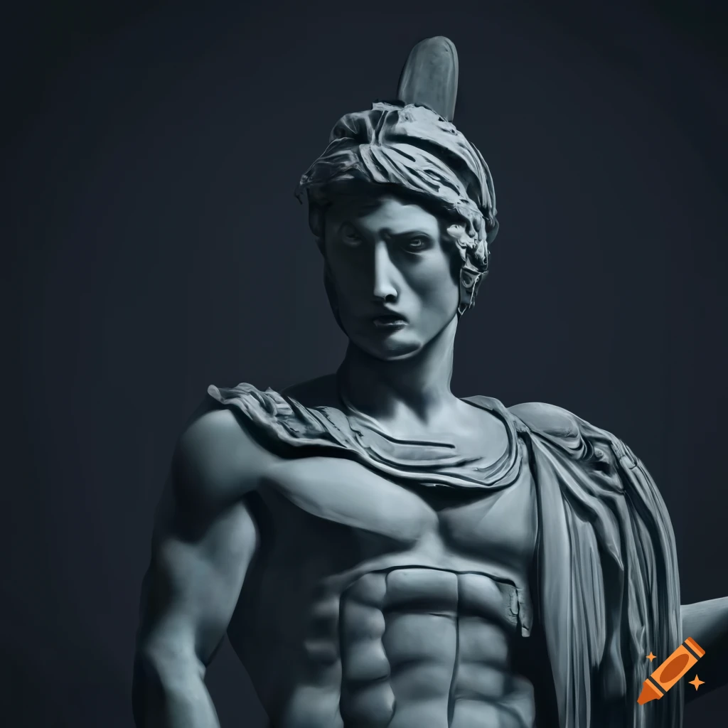 Statue of Ares with dramatic lighting on Craiyon