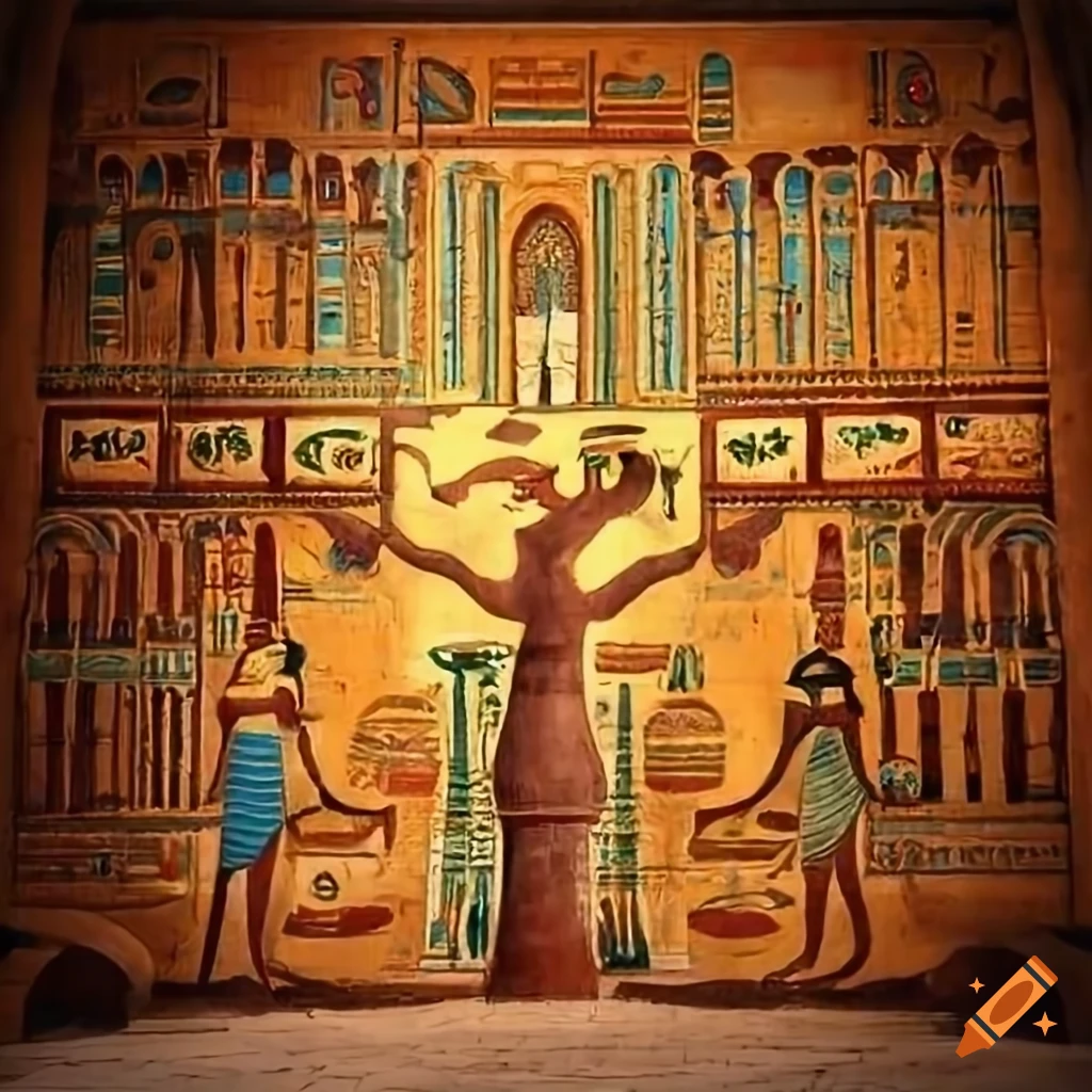 Ancient egyptian mural of a magical tree on Craiyon